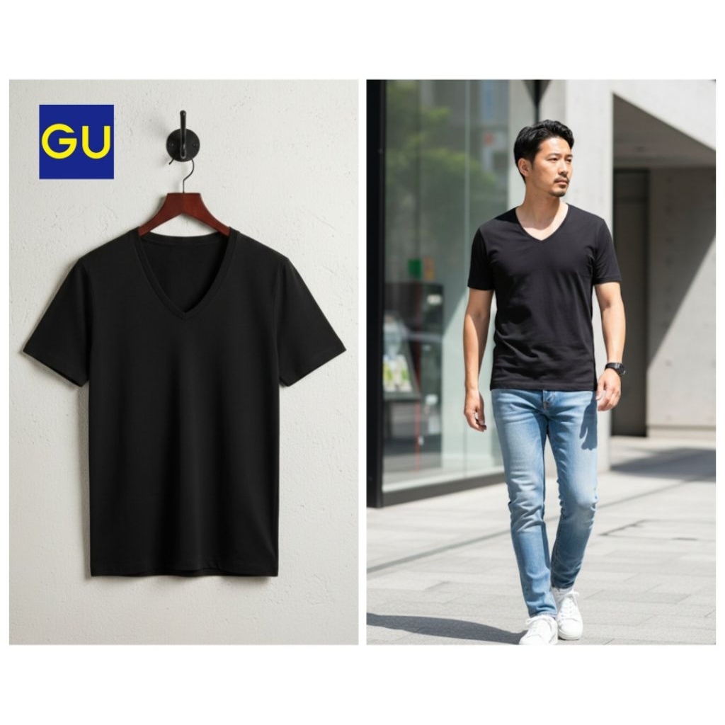 GU V-Neck T-Shirt Light Fabric Comfortable To Wear Bust 38" | Shopee ...