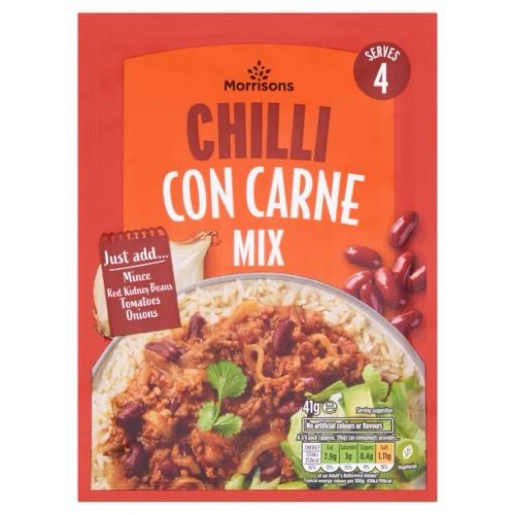 Morrisons Chilli Con Carne Mix 41g.-Dry Spice And Garlic Ingredients ...