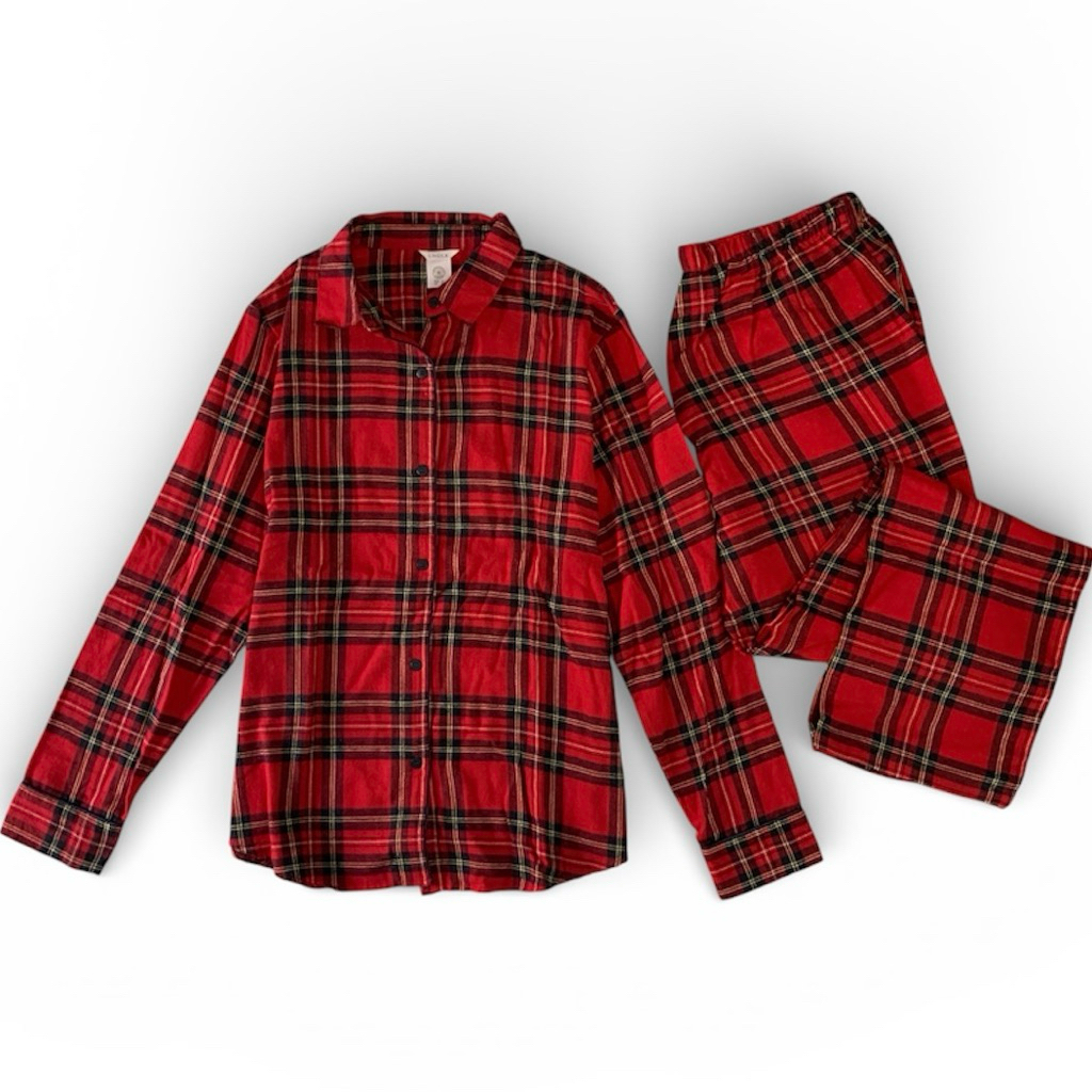 Women's Pajamas Red Plaid Pattern Cotton 1 | Shopee Philippines