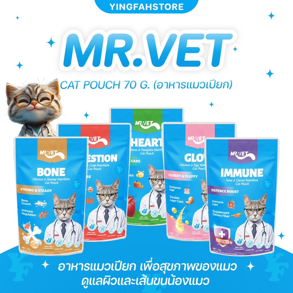 Wet Cat Wrapped In Blue MR. Vet Functional Pouch 70g Rich In Protein ...