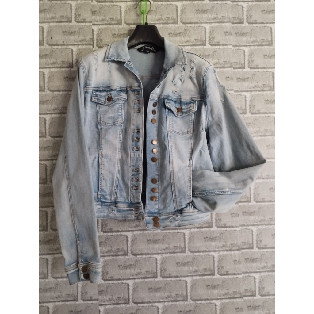 5553 Long-Sleeved Stretch Denim Jacket Faded Color Ripped Decoration ...