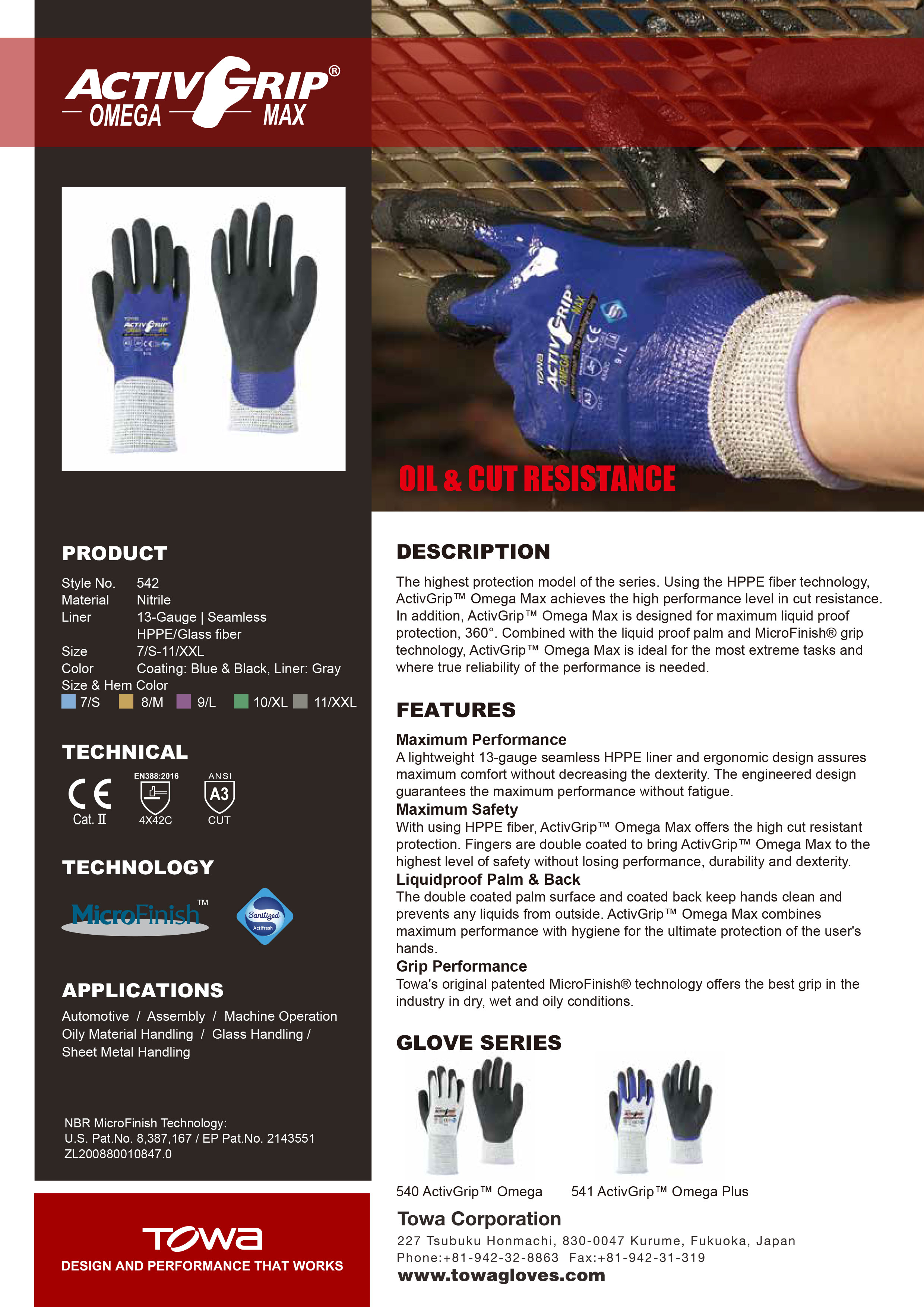 Towatm Nitrile Coated Cut Resistant Gloves Activgriptm Omega Max 542 ...