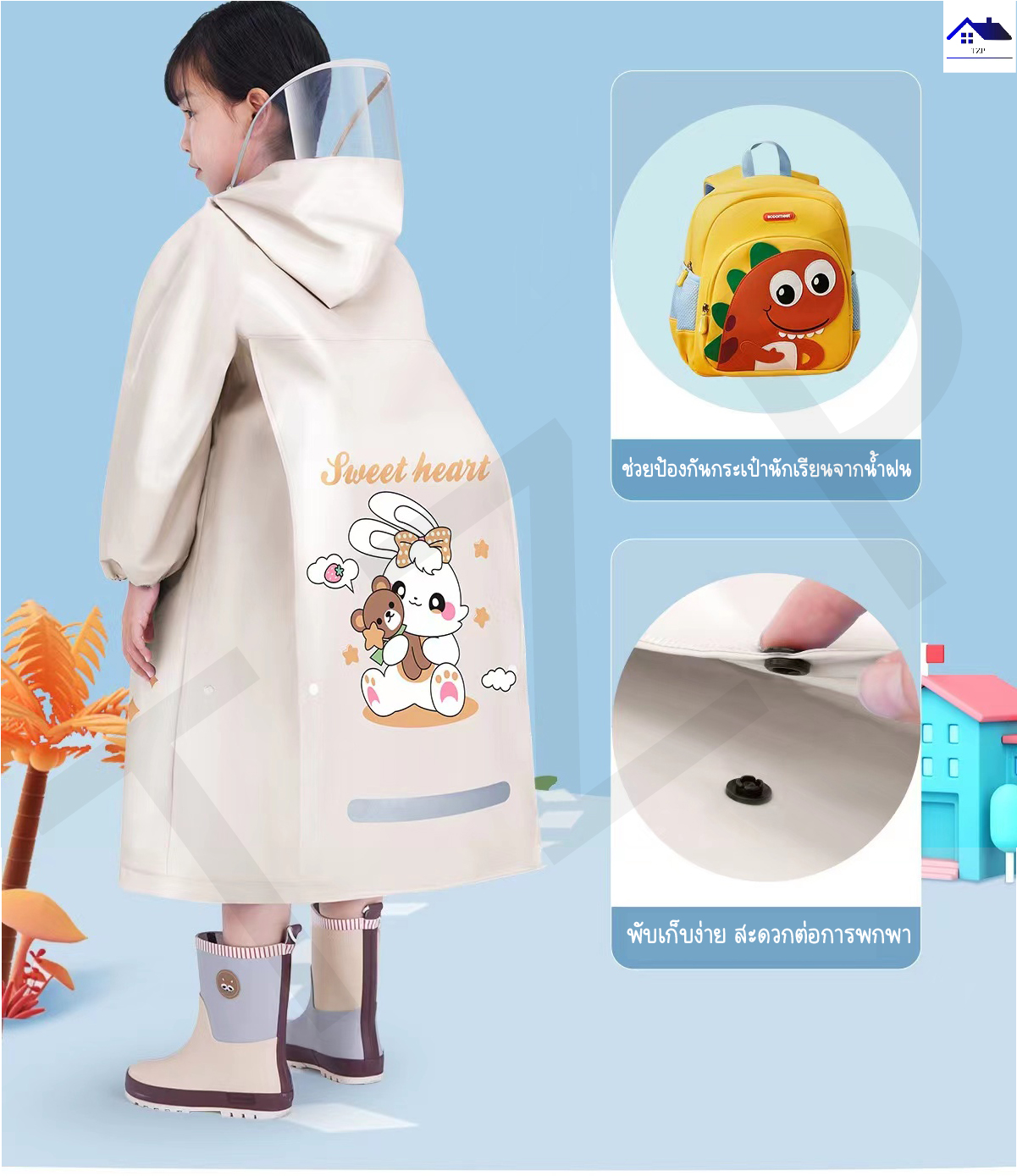 Children's Rainwear Cute Cartoon Pattern Raincoat Thick Fabric That Can Wear A School Bag. There ...