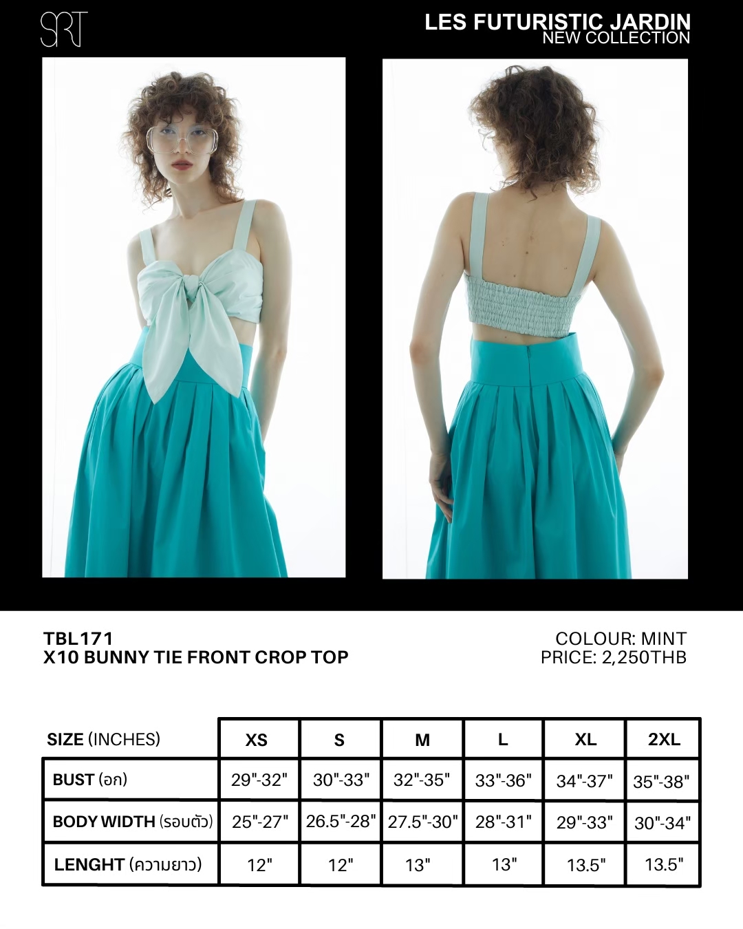 The SRT X10 Bunny Tie Front Crop Top Mint Green Bra Bow Detail Middle ...