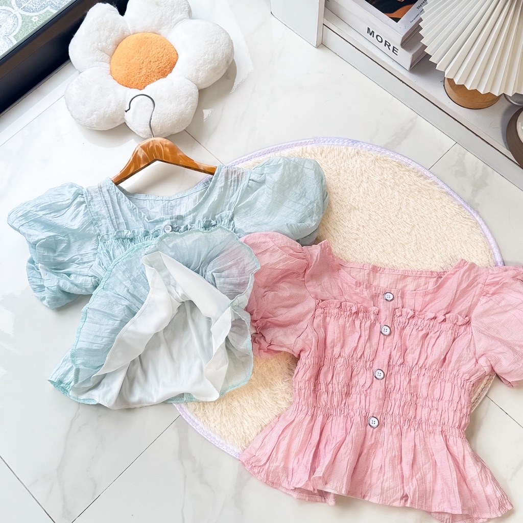 Balloon Sleeve Shirt (Chest 32-36) With Inflatable Buttons KD | Shopee ...