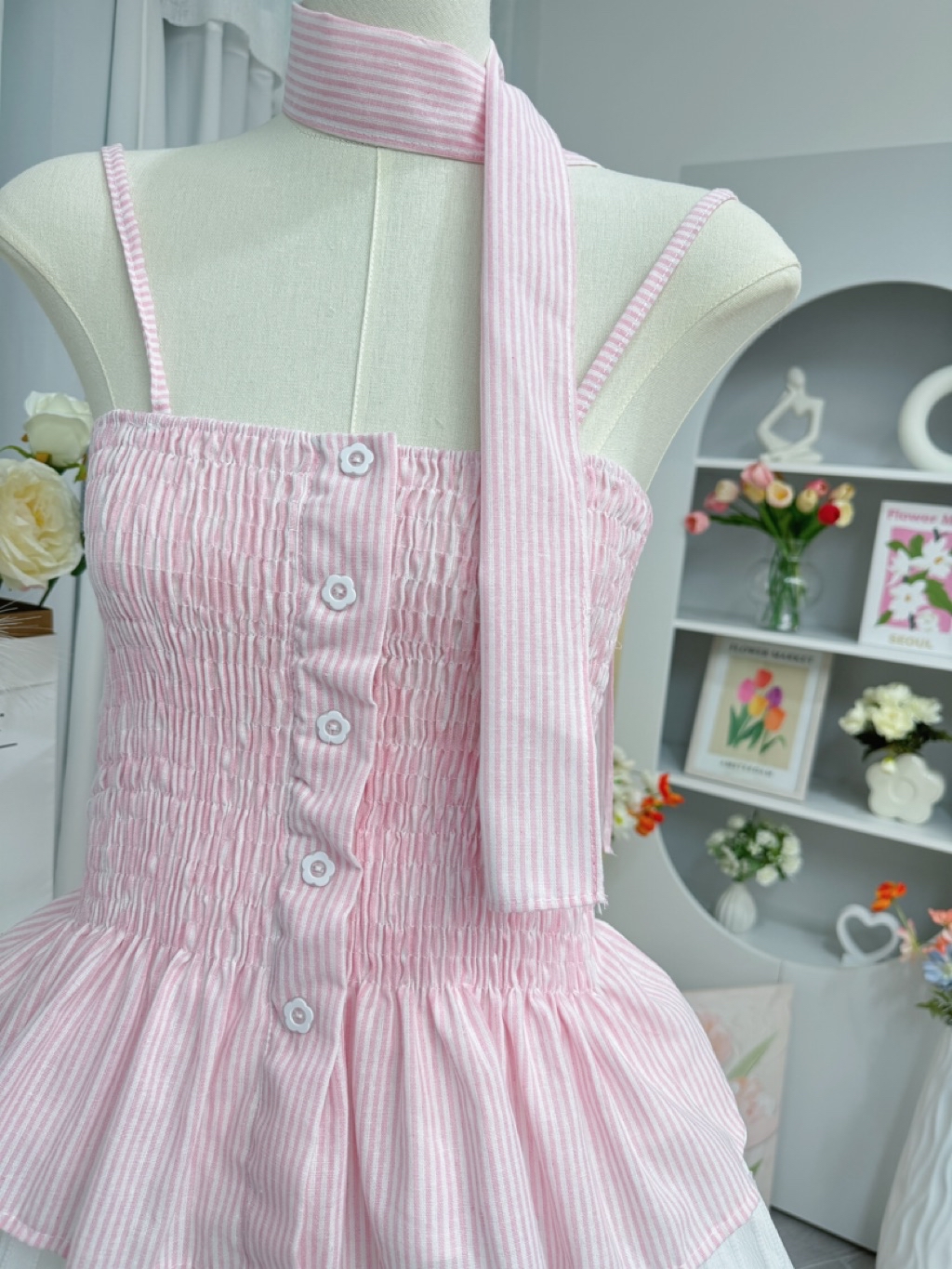 Freya Top Spaghetti Strap + Floral Button Scarf Beautiful And Sweet ...