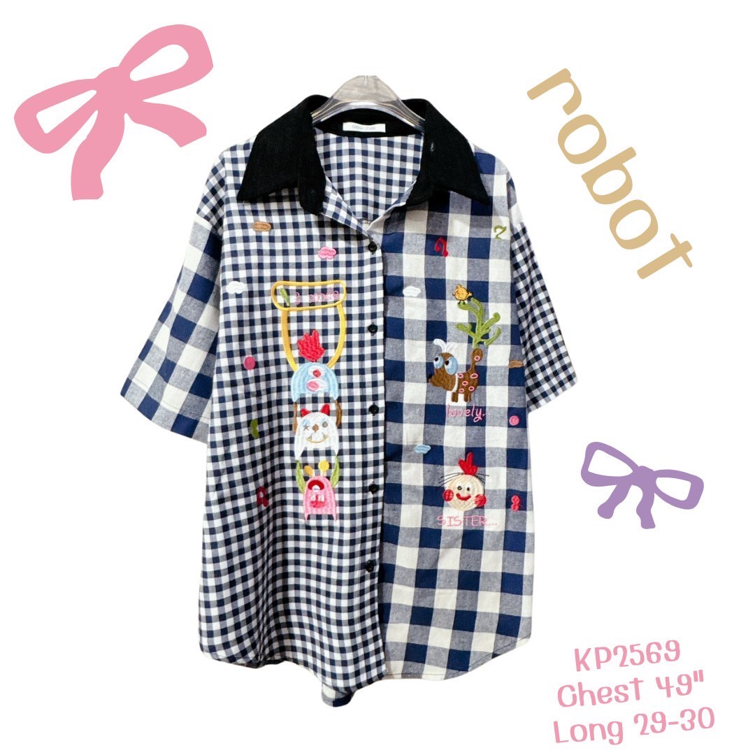 Chogo Label Cute Embroidered Plaid Shirt Chest Size 49 Inches Length 29 ...