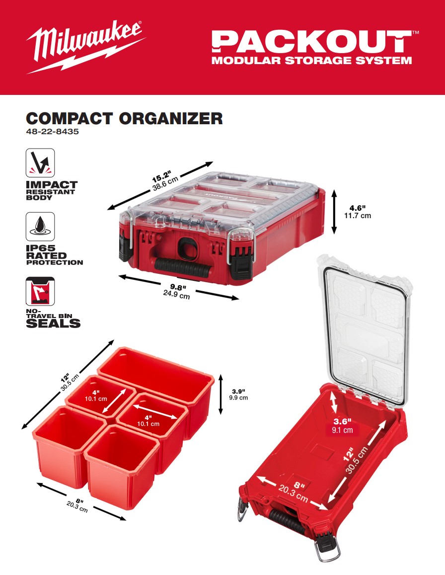 Milwaukee Mechanic Equipment Box PACKOUT Compact Organizer 48-22-8435 ...