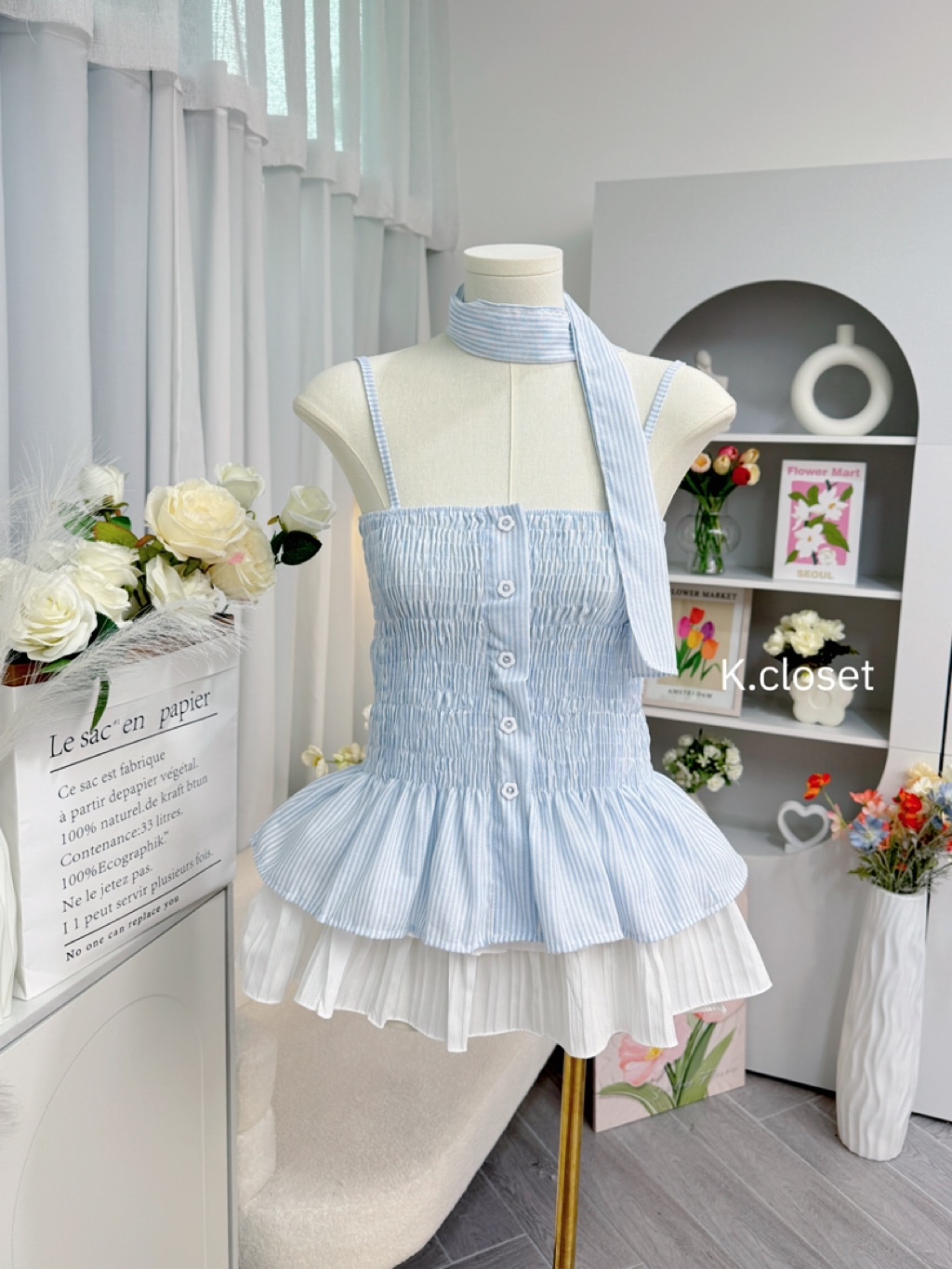 Freya Top Spaghetti Strap + Floral Button Scarf Beautiful And Sweet ...