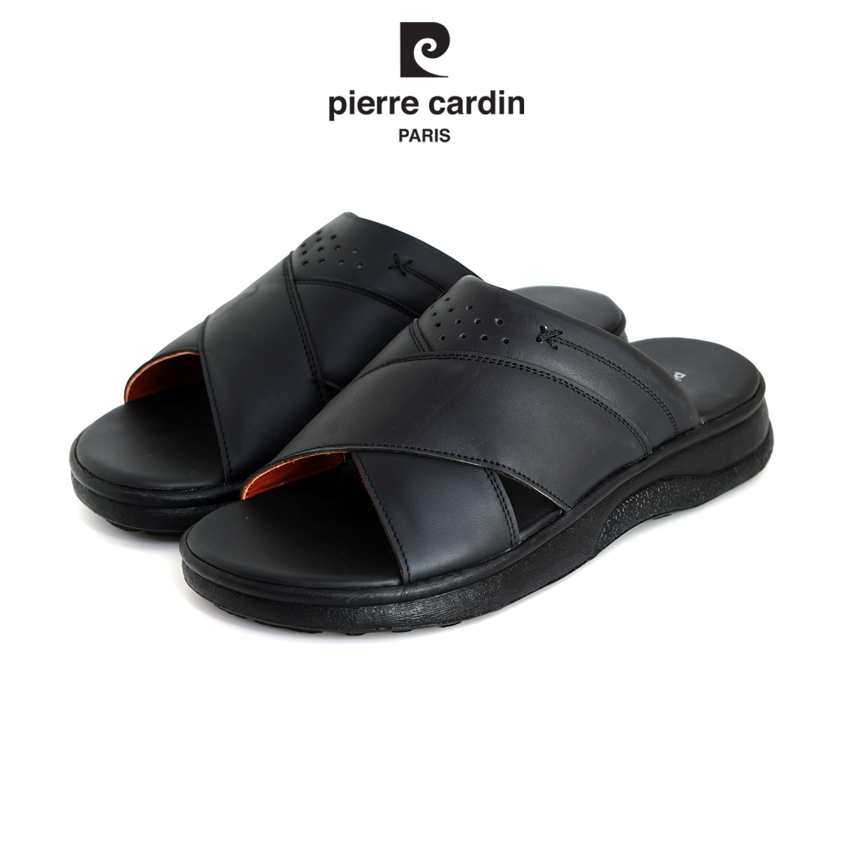 Pierre Cardin Men Sandals Genuine Leather Non-Slip Rubber Sole Cross ...