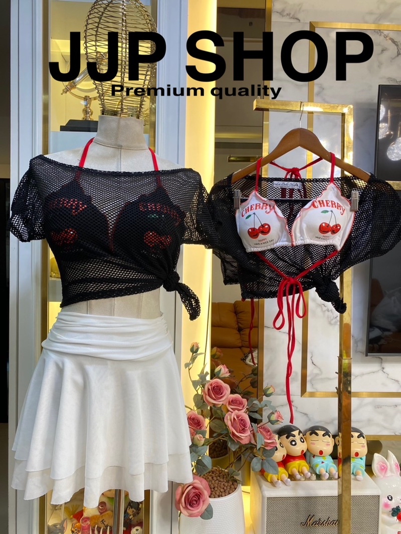 Mesh Shirt + Cherry Bra With Beautiful Foam Padding Can Be Worn In The ...