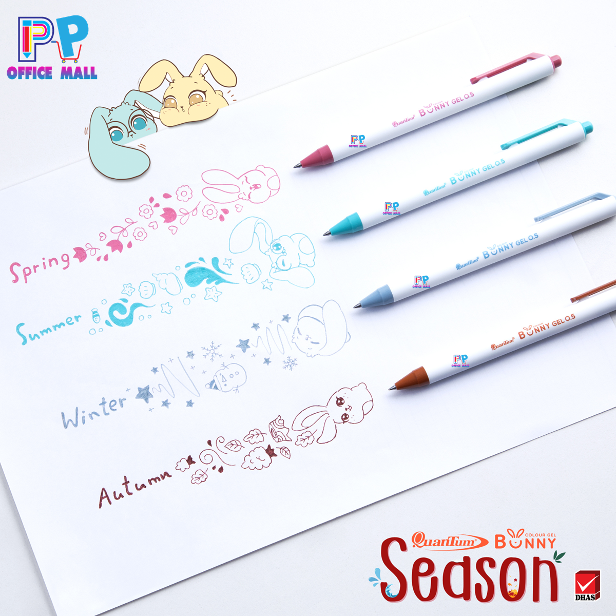 Quantum Color Gel Ink Pen Bunny Saeson Model Assorted Pack 12 Pcs/Box ...