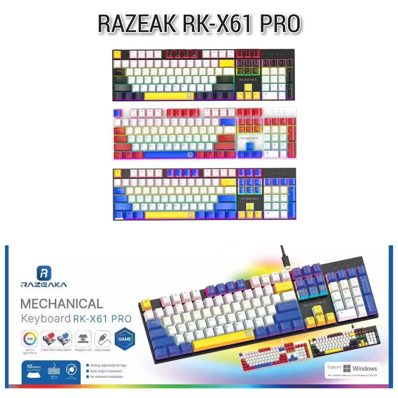 RAZEAK Gaming Keyboard Model RK-X61 PRO Mechanical Rgb Light Thai ...