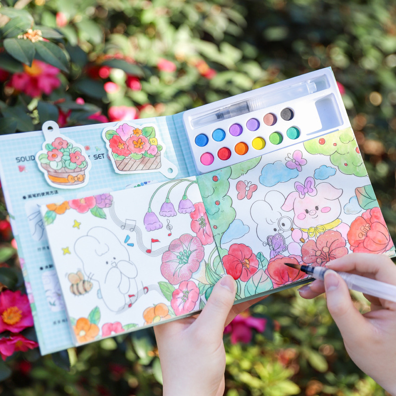 12-Color Watercolor Coloring Book With Waterproof Tassels 24 Sheets ...