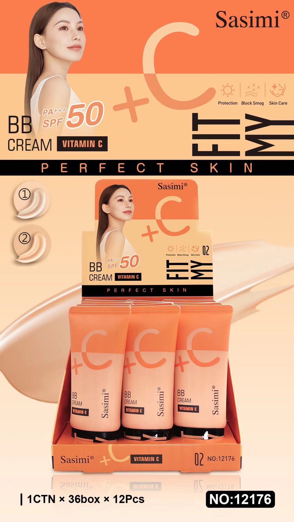 {12 Tubes} SASIMI FitMy Vitamin C BB Cream Mixed With Sunscreen Skin ...