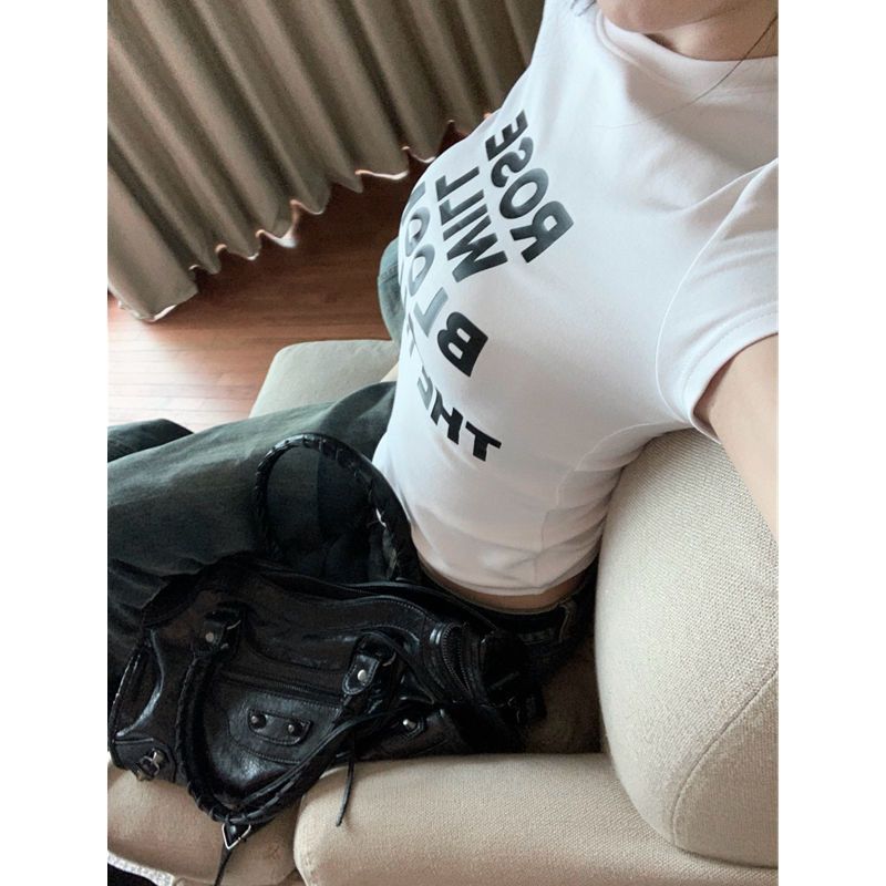 Letter Print Shirt Summer T-Shirt For Women Short Sleeves Round Neck ...