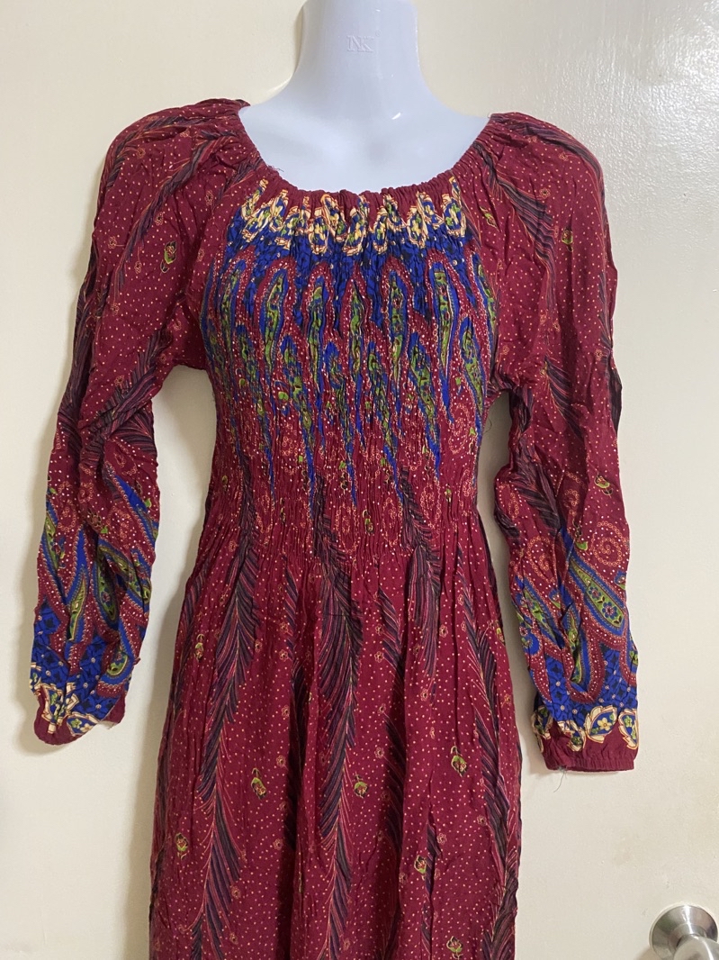 Indian Dress Thai Peacock Tail Red Inky Bohemian hippie | Shopee ...