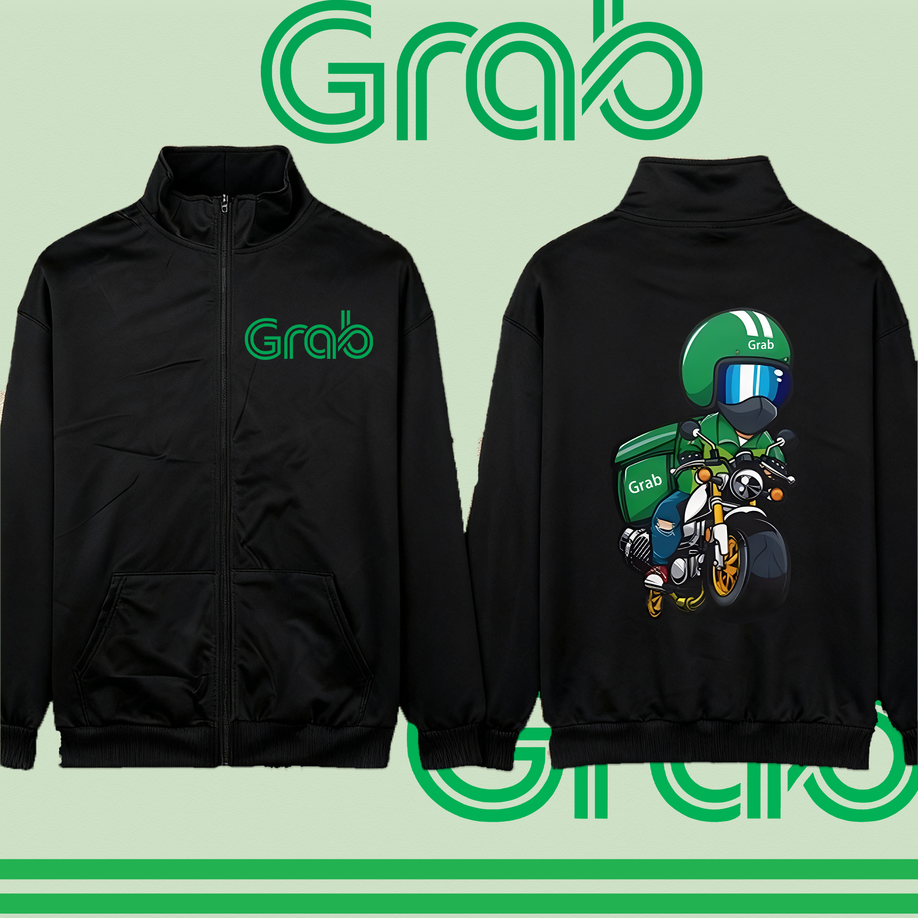 Grab Team Hoodie Jacket | Comfortable Zip-Up Sweatshirt Stand Collar ...