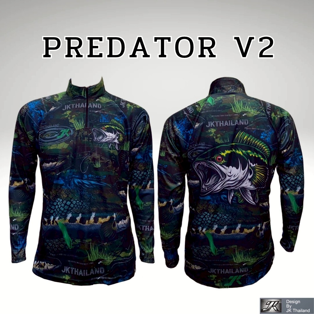 PREDATOR V2 Fishing Shirt Stand Collar Hood Long Sleeve JK Thailand UV ...