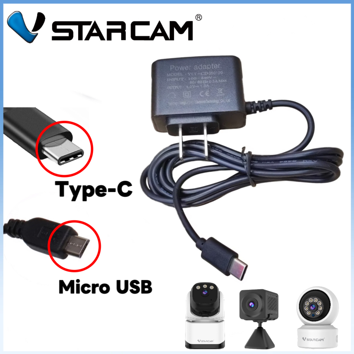 VSTARCAM Adapter 5V-1.2A 6.0W Type-C/Micro USB For Cctv Camera iP ...