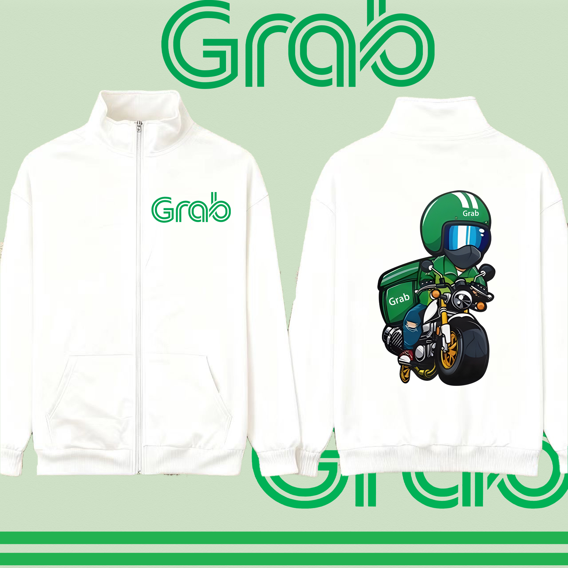 Grab Team Hoodie Jacket | Comfortable Zip-Up Sweatshirt Stand Collar ...