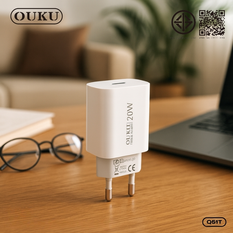 Mini Charger 1 Port Type-C OUKU Q51T Fast Charging PD20W Round Plug THA ...