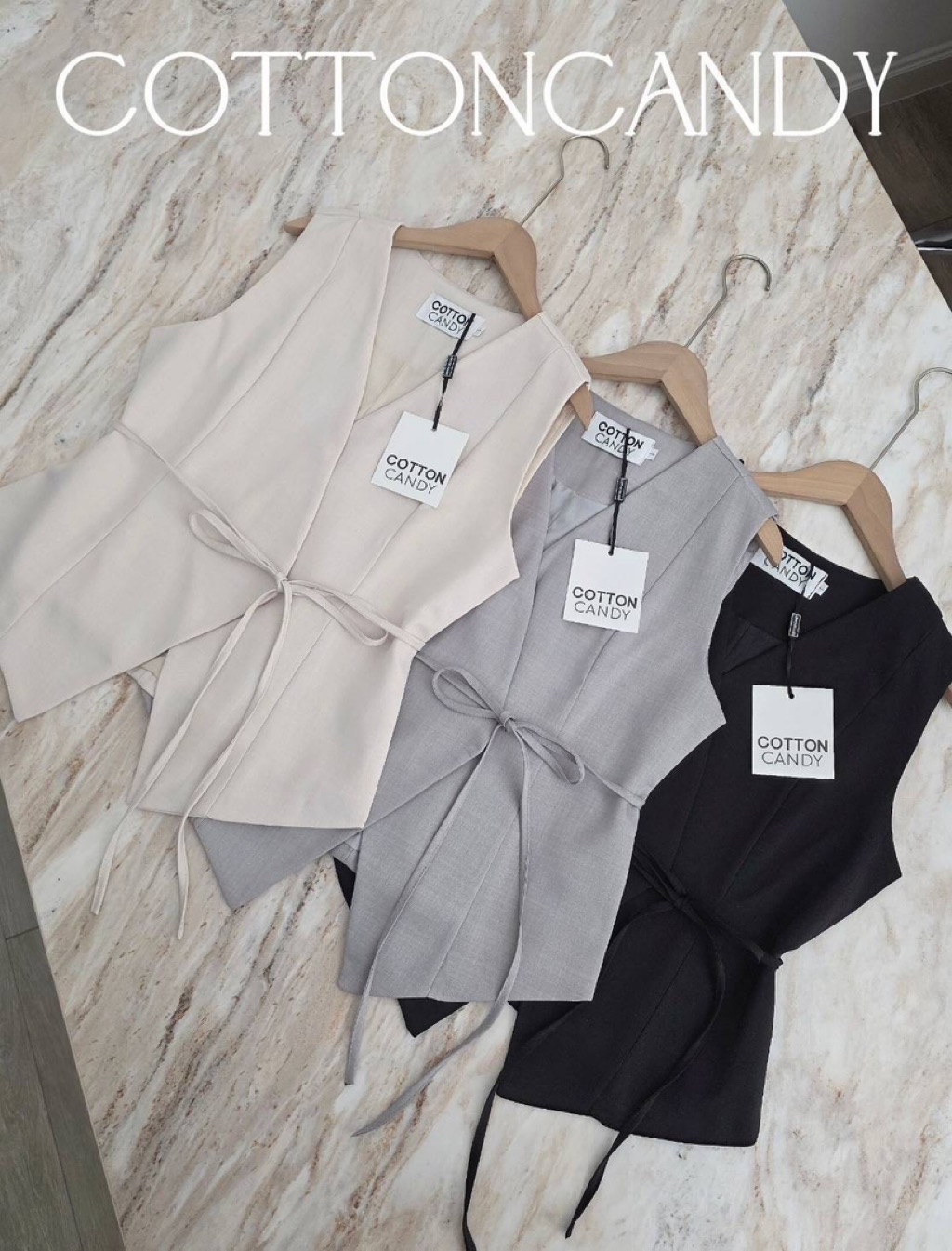 Cotton Candy New Jilly korea top Tie Waist Suit Style Sleeveless Shirt ...