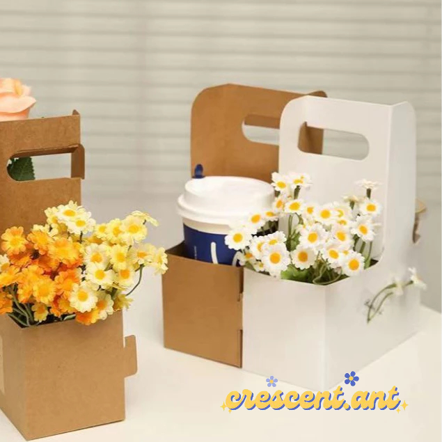 CCT 2 Compartment Cup Holder Coffee Handle Bouquet Organizer Box Brown ...