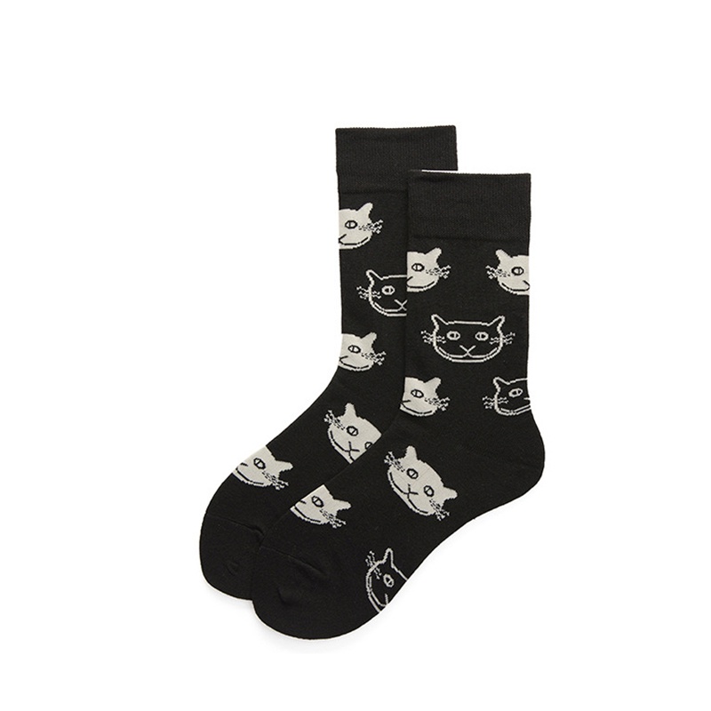 KAFU D47 Cartoon Black White Smiley Cat Couple Socks | Shopee Philippines