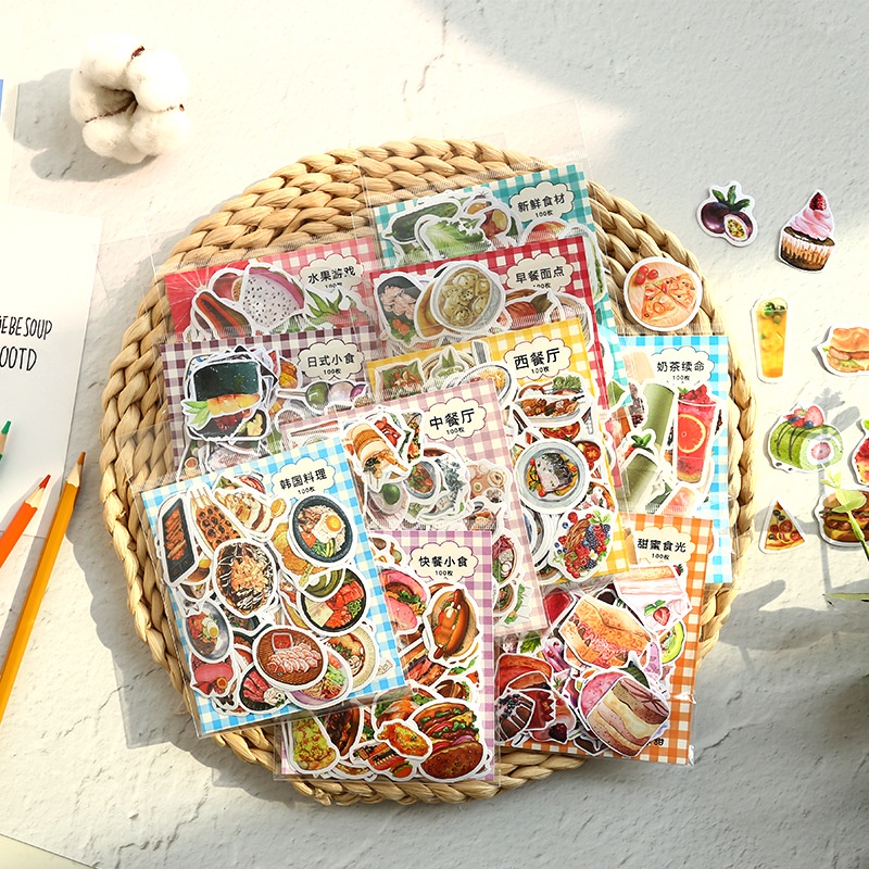 100Pcs Chineses Food Sticker, Chinese Dinner Food Menu Aesthetic Diary ...