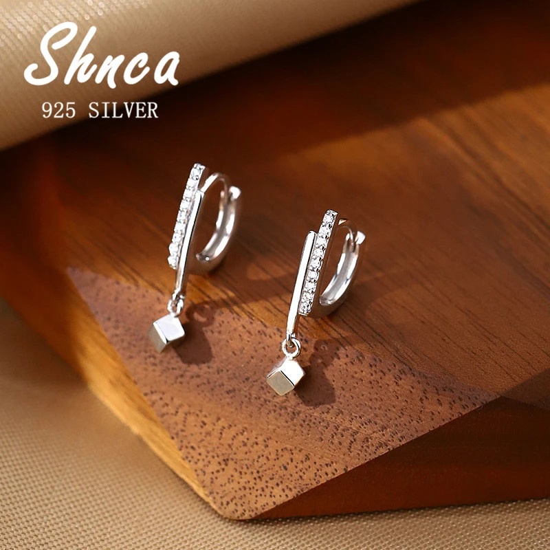 925 Sterling Silver Square Earrings Line Dazzling Zircon Female LE097 | Shopee Philippines