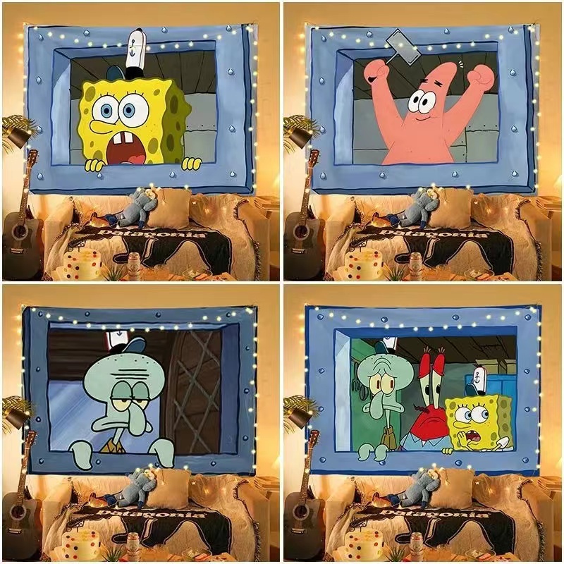 Cartoon SpongeBob SquarePants Pattern Tapestry Room Layout Wall Hanging ...