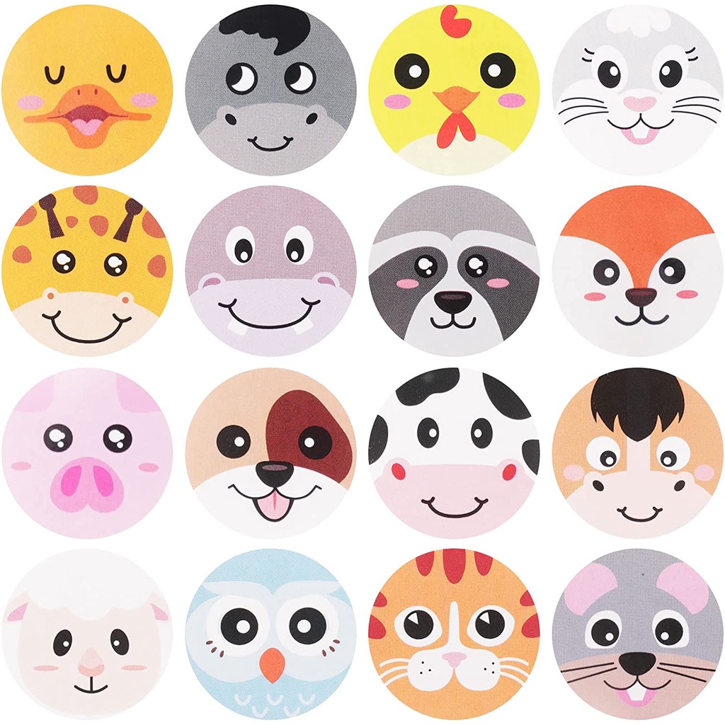 1Inch Cute Animal Round Face Stickers, 100Pcs Per Rolls Stickers for ...
