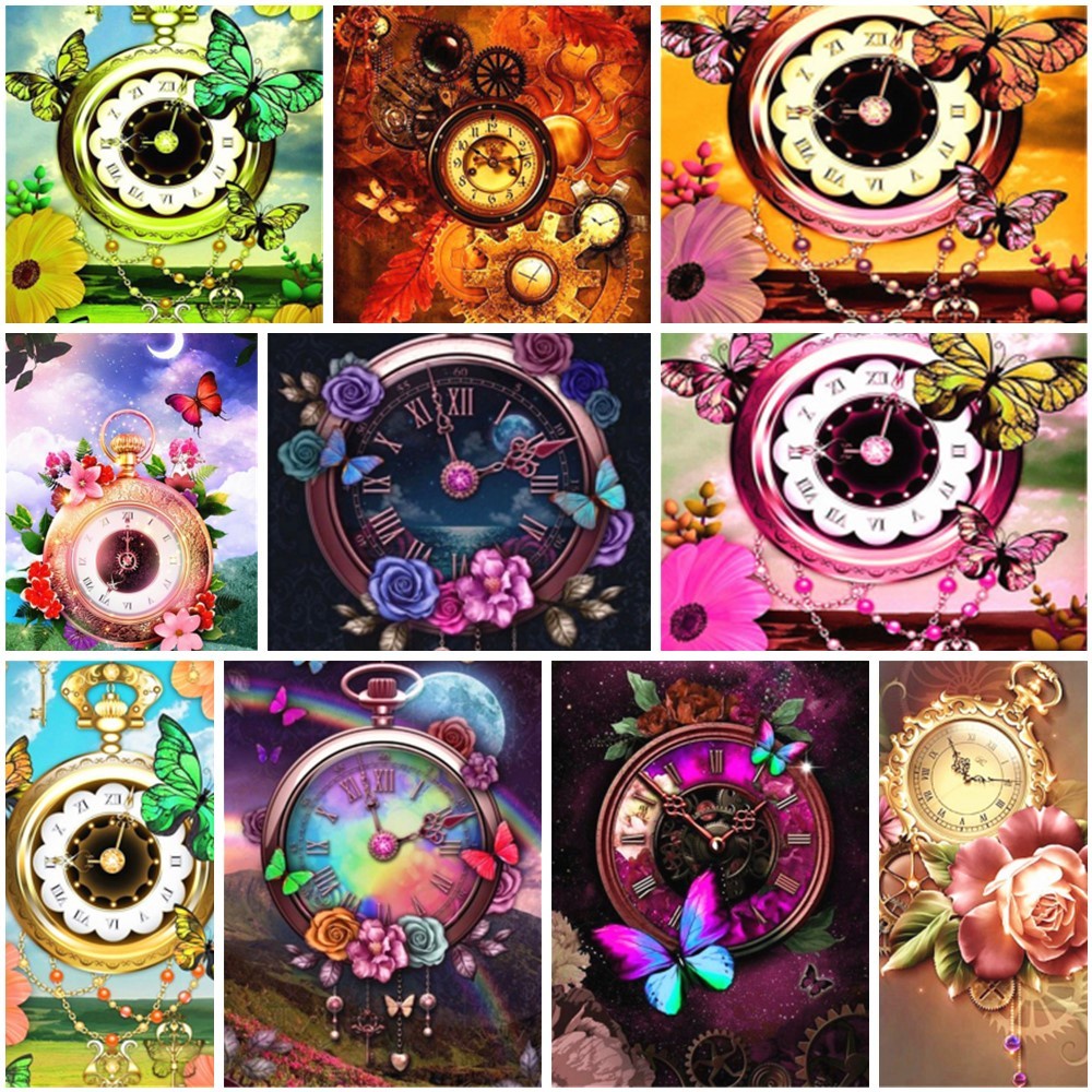 DIY Embroidery Cross-Stitch Kit Cartoon Clock Scenery Printed Fabric ...