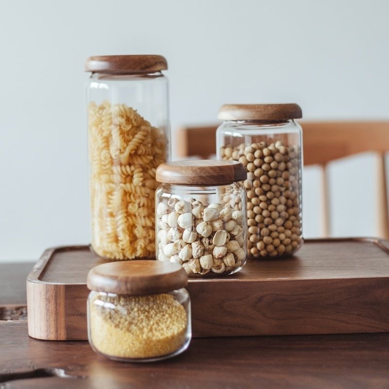 APPKER Natural Wood Cover Glass Jar Transparent Food Storage Container ...