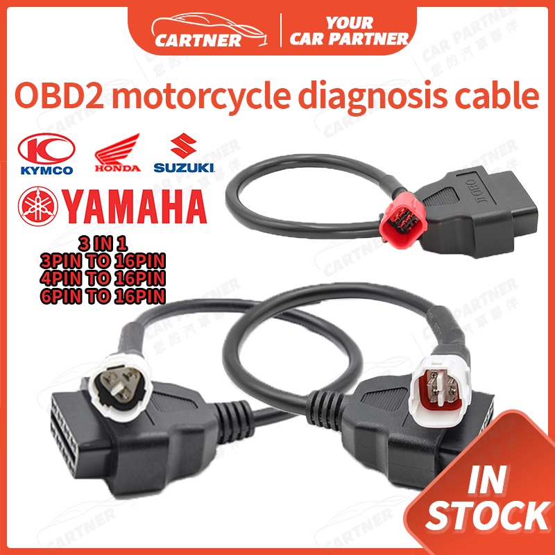Cartner For Yamaha 3Pin + 4Pin + 6PIN 3 in 1 to OBD2 Motorcycle Scanner ...