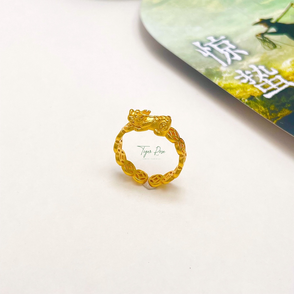 Tiger Rose Emperor Coin Dragon Pixiu Piyao Ring Size Adjustable Money ...