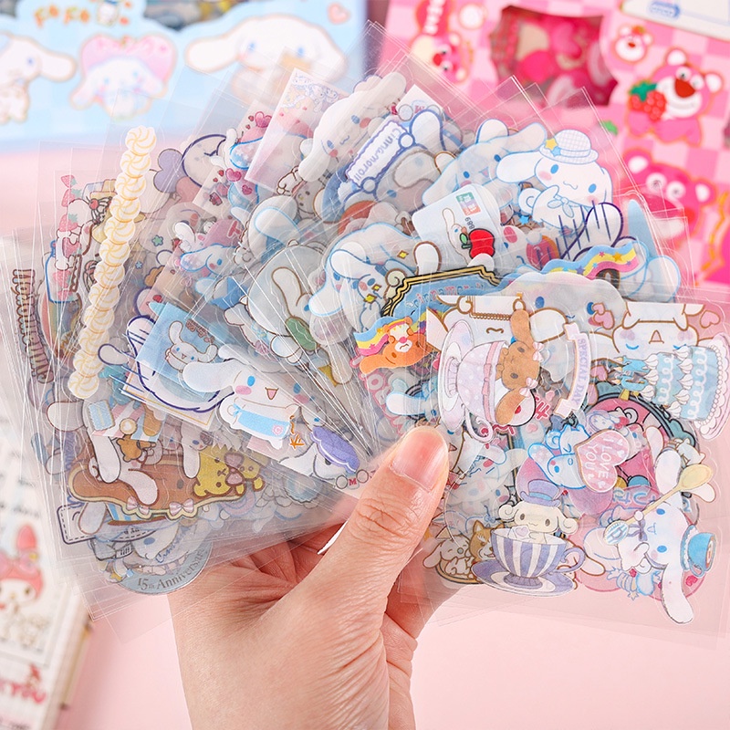 100 PCS/Box Sanrio Kuromi Cinnamoroll Melody Stickers Hand Account Set ...