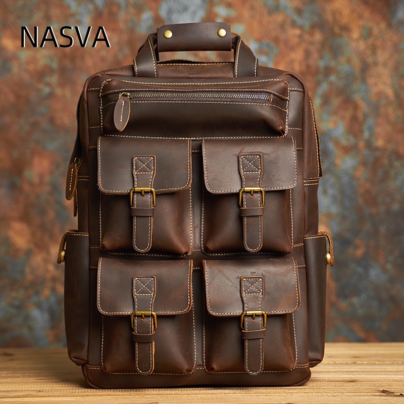 Men Men Handmade Genuine Leather Backpack Crazy Horse Leather Leisure ...