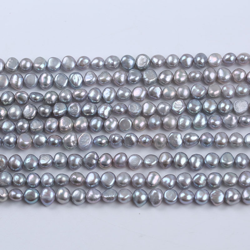 New 6-7mm baroque shape pearl cross hole string plated gray natural ...