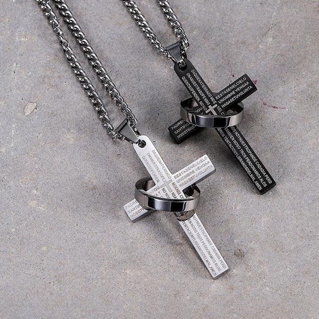 Hip Hop Trendy Men Ring Cross Necklace Student Couple Titanium Steel ...