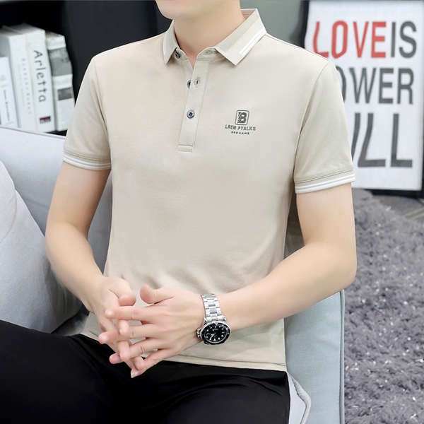 Mens Short Sleeved T Shirt Lapel Polo Shirt Summer Slim Fit Top Street
