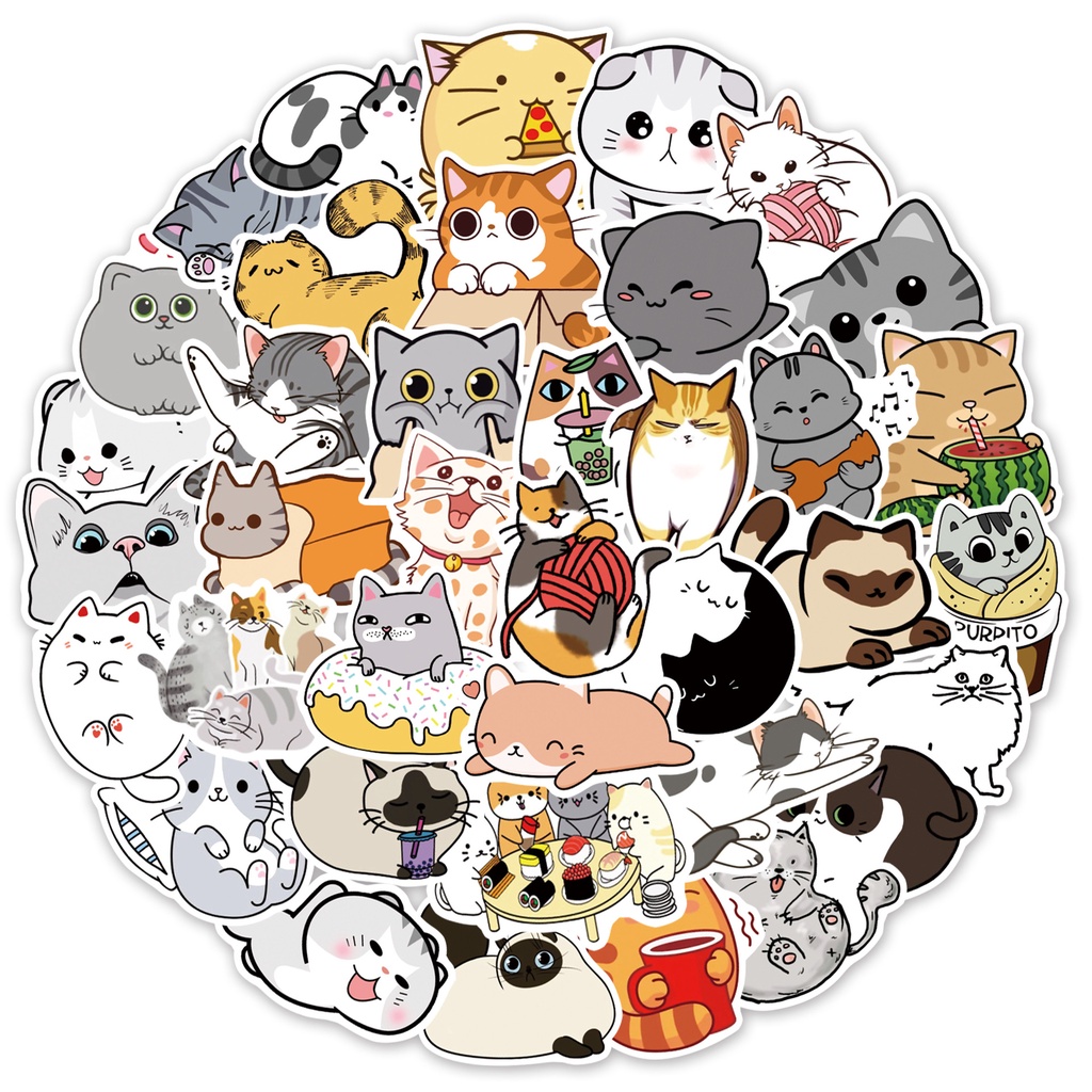 No 36 Stickers 50 Cartoon Cute Funny Cat Graffiti Stickers Suitcase