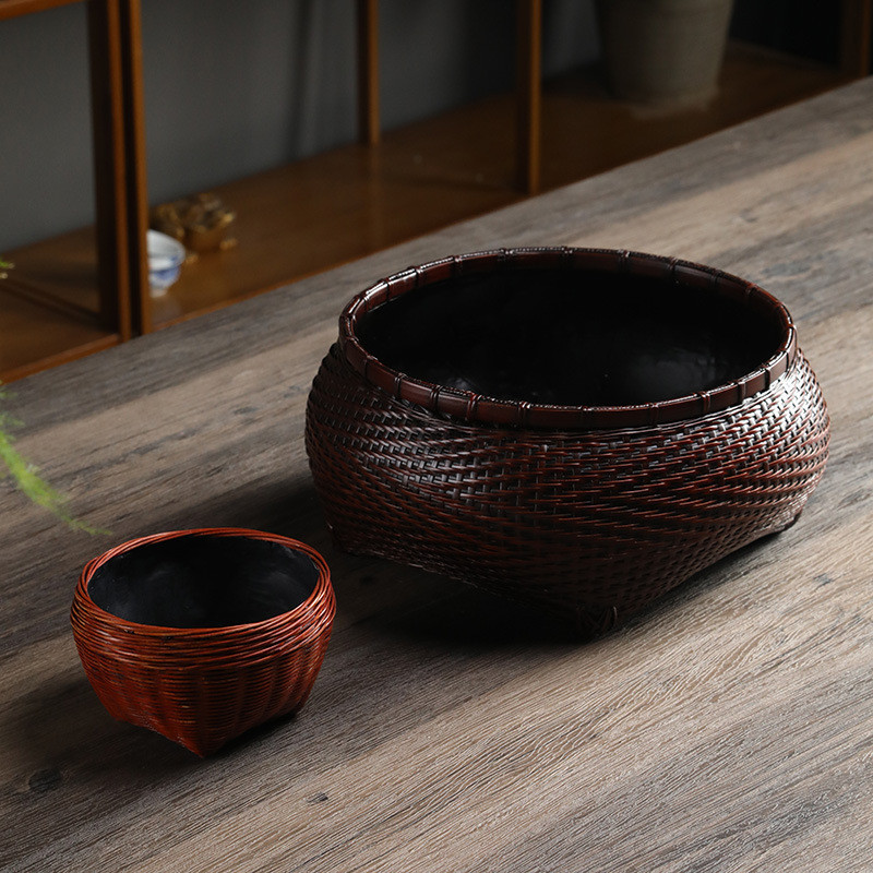 Bamboo Weaving Retro Carbon Basket Bamboo Round Carbon Bucket Sticker ...