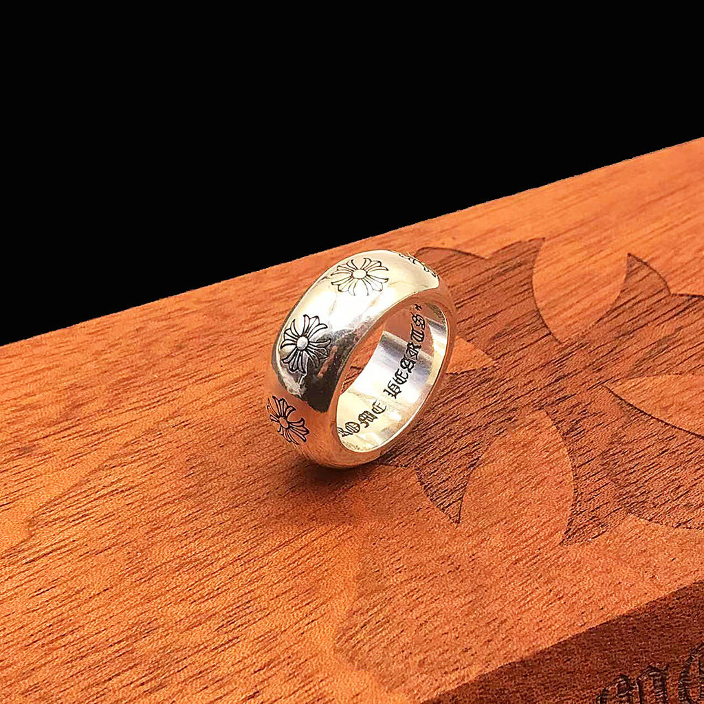 CH Ring/925 Silver Men Women Wide Version Arc Cross Flower Abacus Bead ...