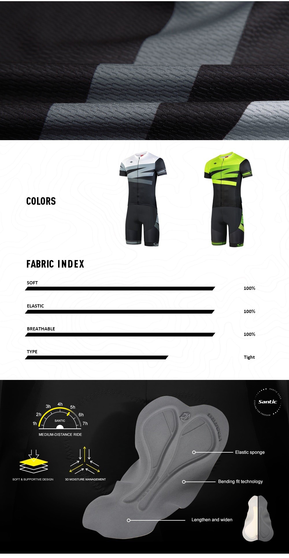 Santic Men Cycling Suit Cyling Jersey Bib Shorts Pockets MTB Bike ...