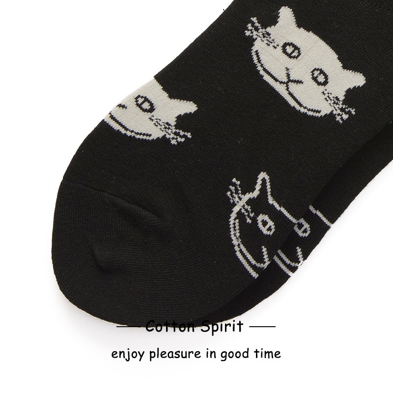 KAFU D47 Cartoon Black White Smiley Cat Couple Socks | Shopee Philippines