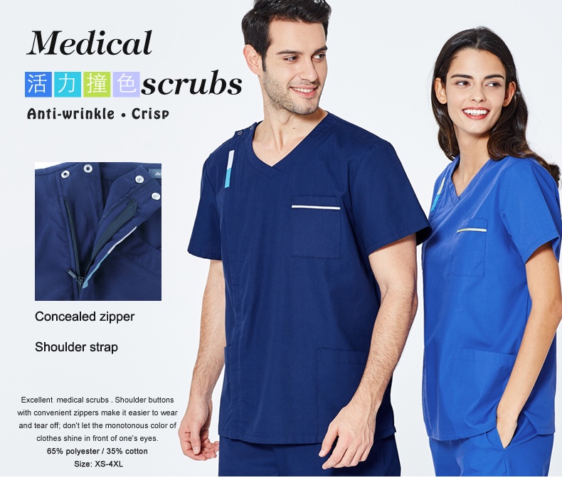 ANNO Men Women Scrubs Set Suit Hand Washing Suit Kit Pure Color Hand ...