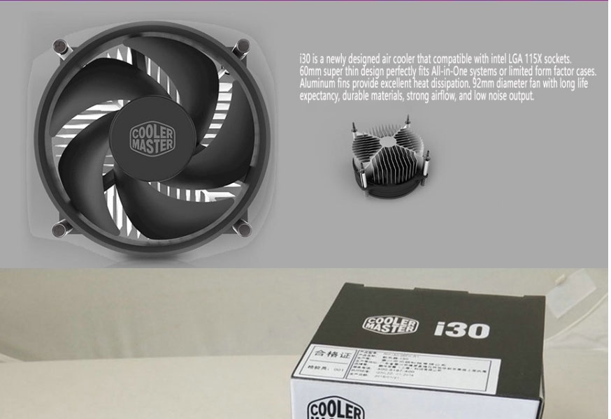Cooler Master i30 CPU Cooler Boxed Ultra-Thin Body 92mm CPU Fan Adapts ...