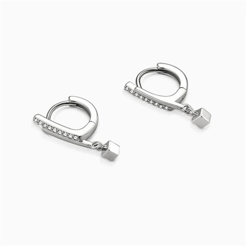 925 Sterling Silver Square Earrings Line Dazzling Zircon Female LE097 | Shopee Philippines